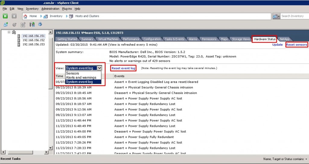 Alarme “Host IPMI System Event Log Status” acionado repetidamente no VMware vCenter Server - Agility